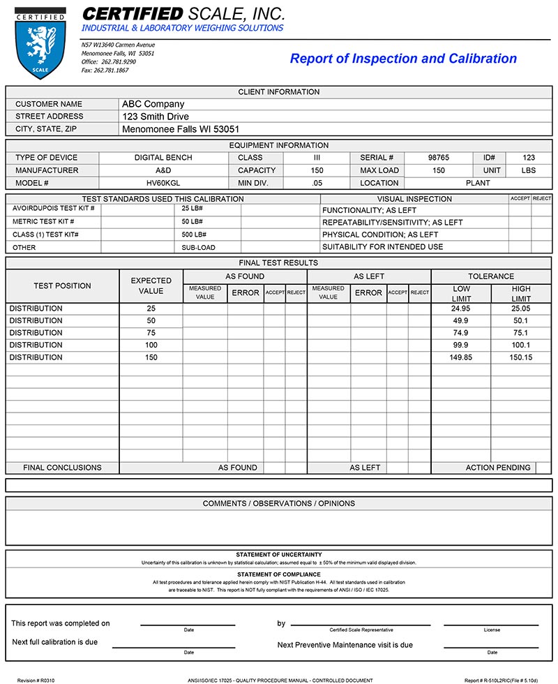 Iso 9000 Compliant Nist Traceable Calibration Certificate